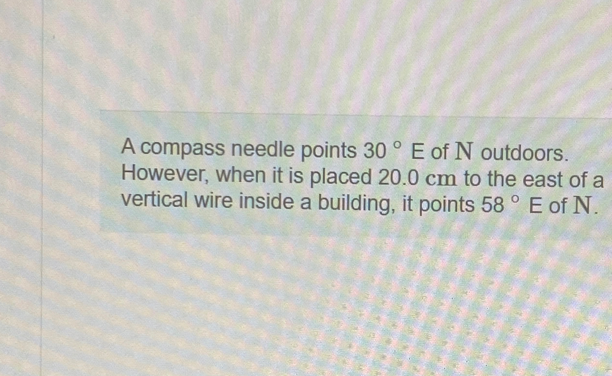 Solved A compass needle points 30°E ﻿of N ﻿outdoors. | Chegg.com