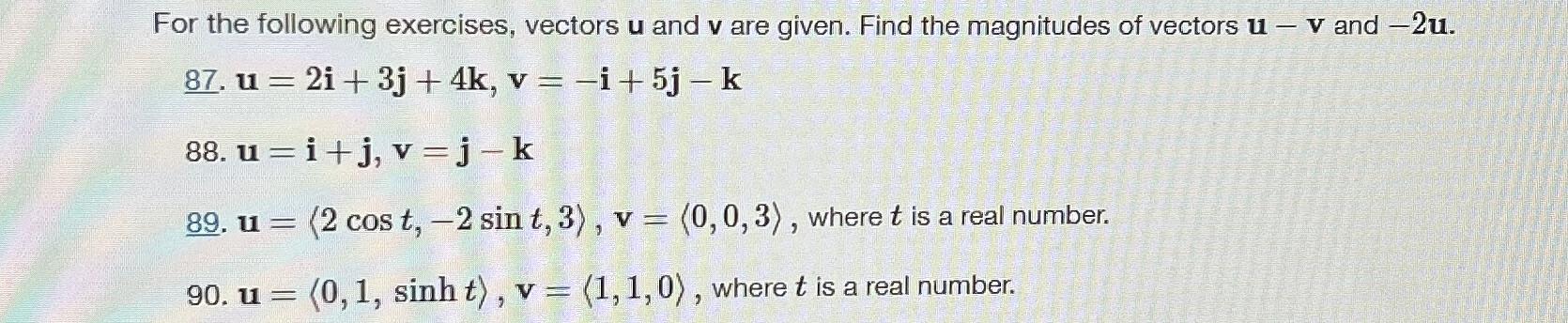 Solved For the following exercises, vectors u ﻿and v ﻿are | Chegg.com