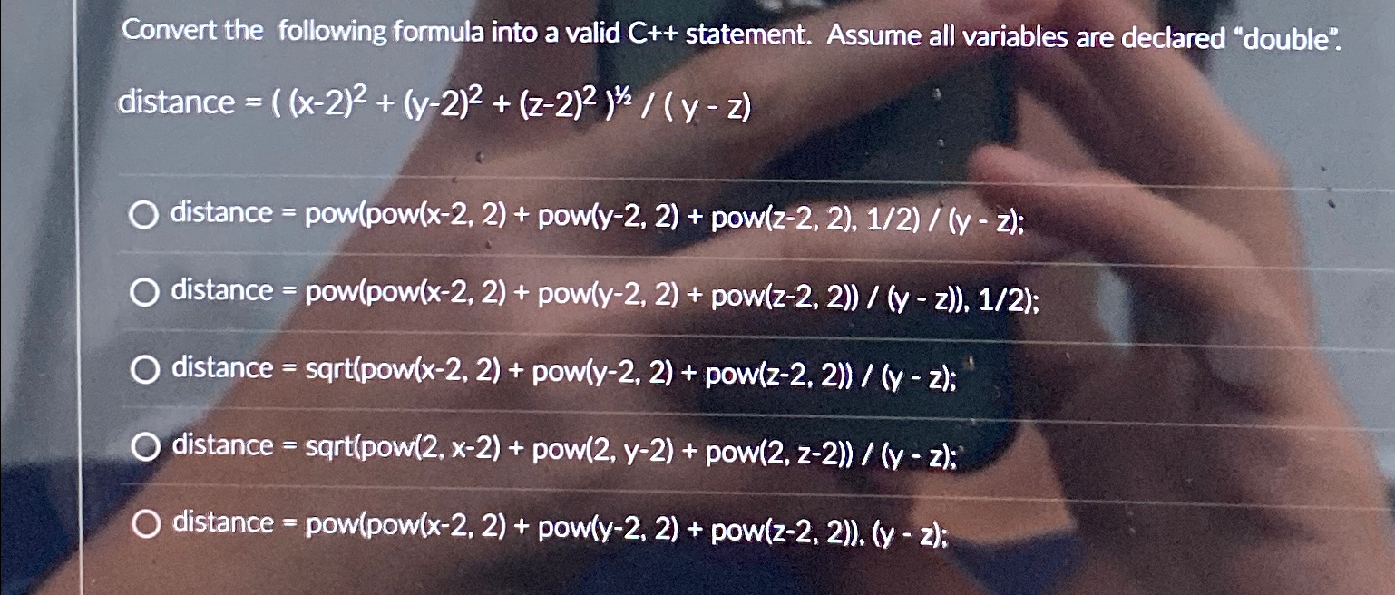 Solved Convert the following formula into a valid C++ | Chegg.com