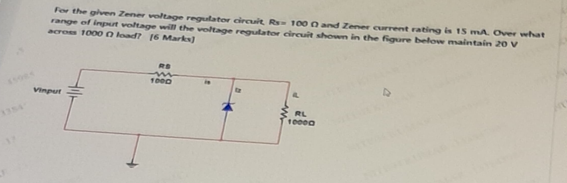 Solved For the given Zener woltage regulator circuic Rs | Chegg.com