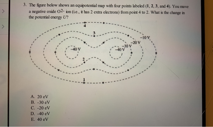 Solved 3. The figure below shows an equipotential map with | Chegg.com