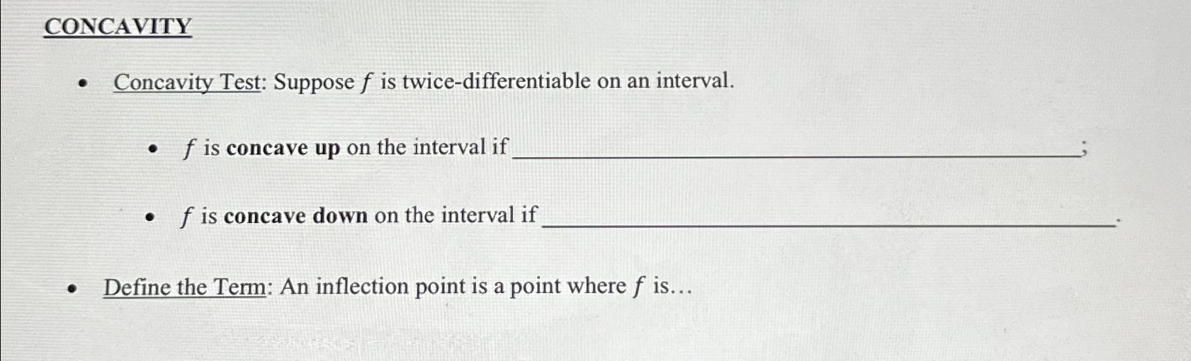 Solved CONCAVITYConcavity Test: Suppose f ﻿is | Chegg.com