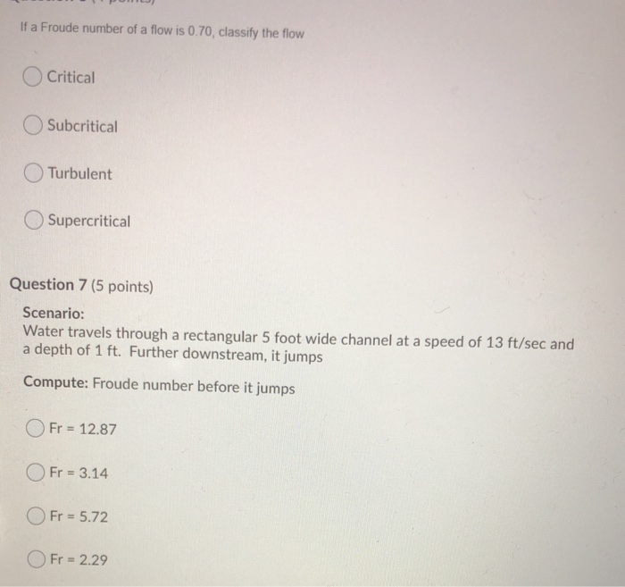 Solved If a Froude number of a flow is 0.70, classify the | Chegg.com