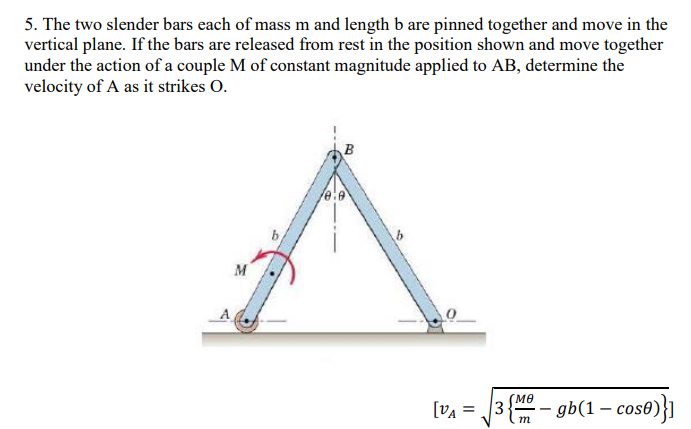 Solved The two slender bars each of mass m ﻿and length b | Chegg.com