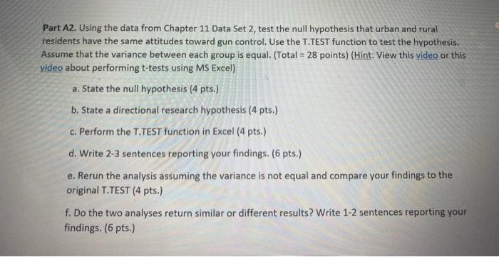 Solved Part A2. Using the data from Chapter 11 Data Set 2, | Chegg.com