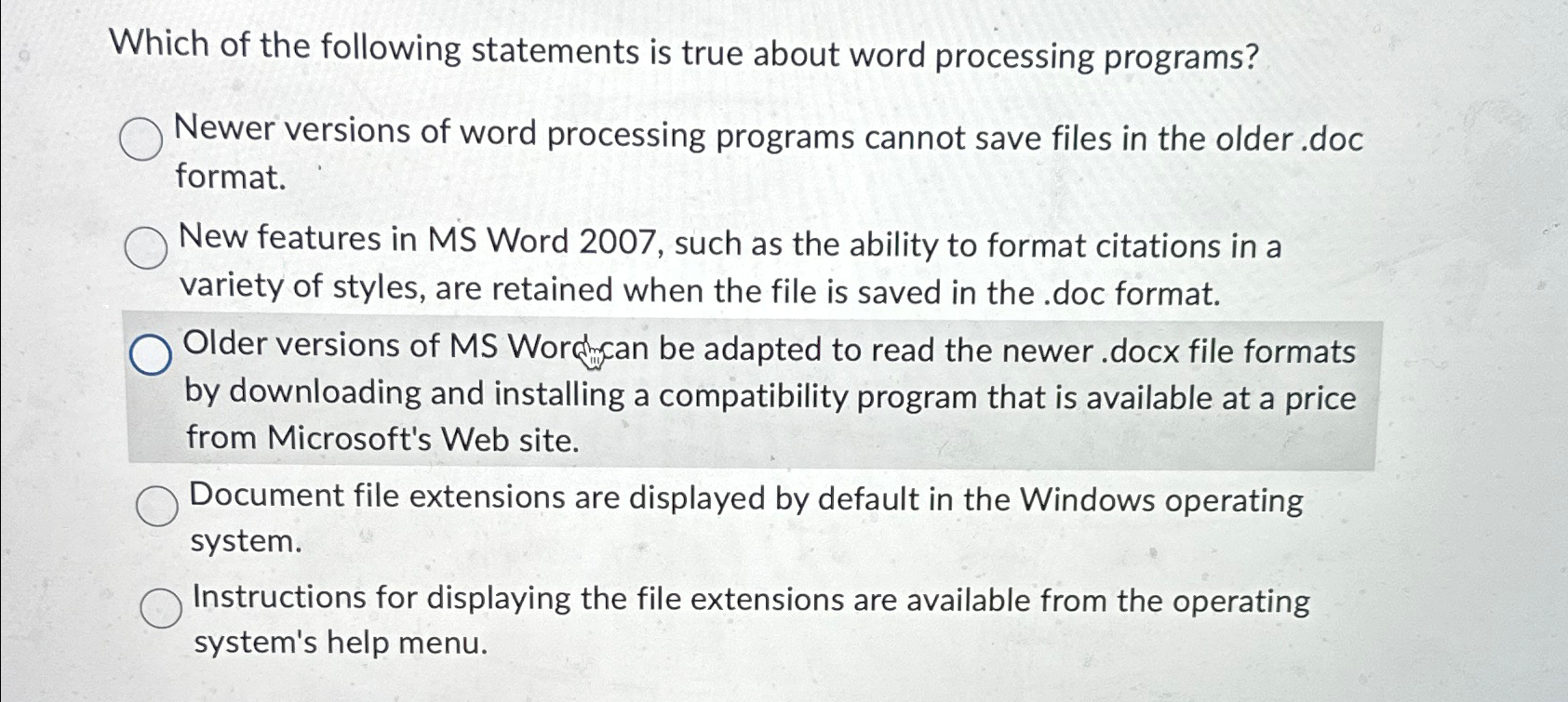 Solved Which of the following statements is true about word | Chegg.com
