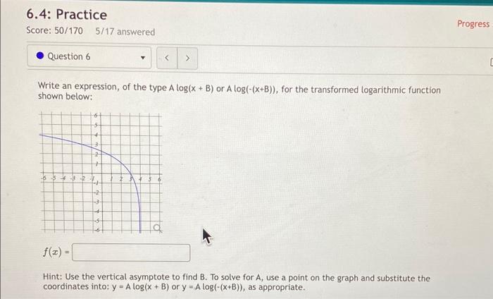 Solved Question 6 5 Write an expression, of the type A log(x | Chegg.com
