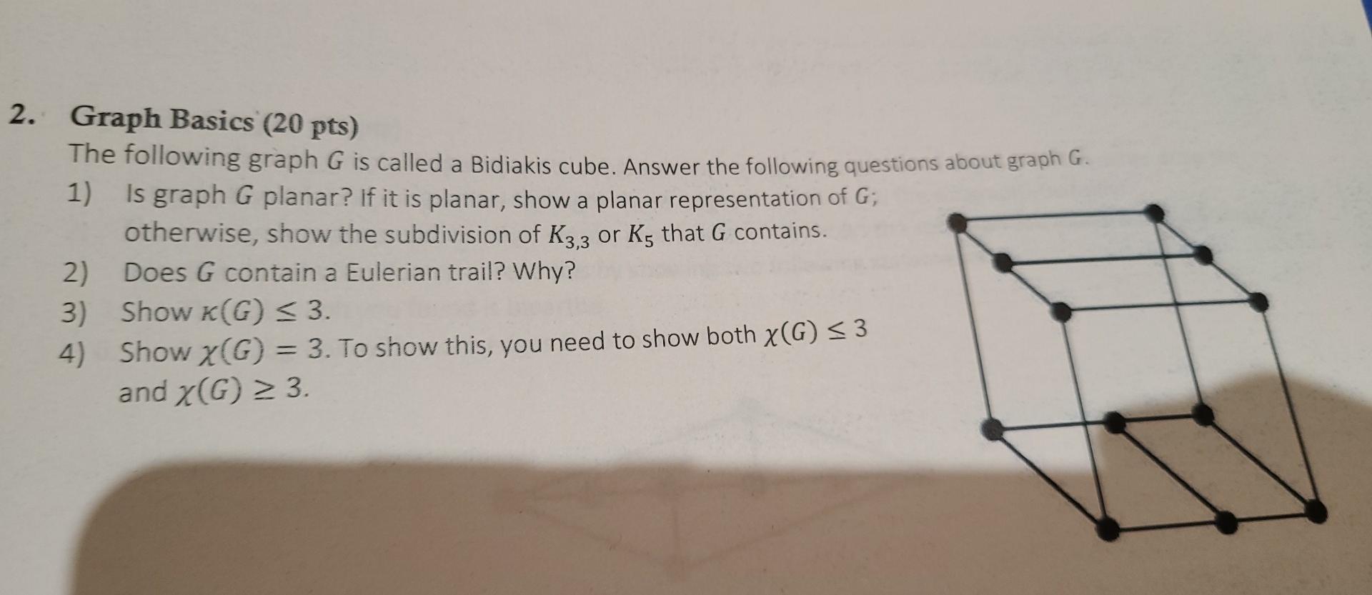 Solved 2. Graph Basics (20 pts) The following graph G is | Chegg.com
