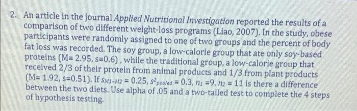 Solved 2. An article in the journal Applied Nutritional | Chegg.com