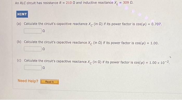 Solved An RLC circuit has resistance R=210Ω and inductive | Chegg.com