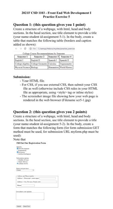 Solved 2021F CSD 1103 - Front End Web Development ! Practice | Chegg.com