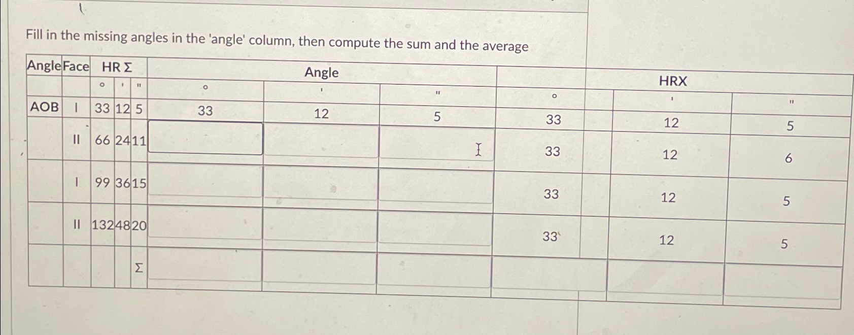 Solved Fill in the missing angles in the 'angle' column, | Chegg.com