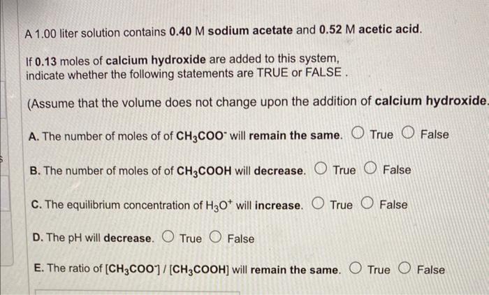 Solved A 1.00 liter solution contains 0.40M sodium acetate | Chegg.com