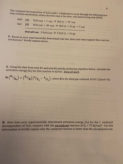 Solved 6 Chemical Kinetics Hydrogen peroxide Decomposition | Chegg.com