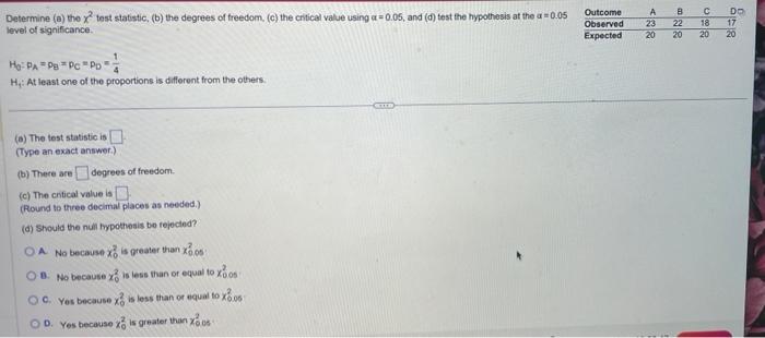 Solved Determine (a) the x2 test statistic, (b) the degrees | Chegg.com