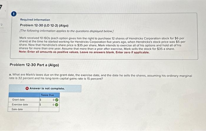 Solved Required information Problem 12-30 (LO 12-2) (Algo) | Chegg.com