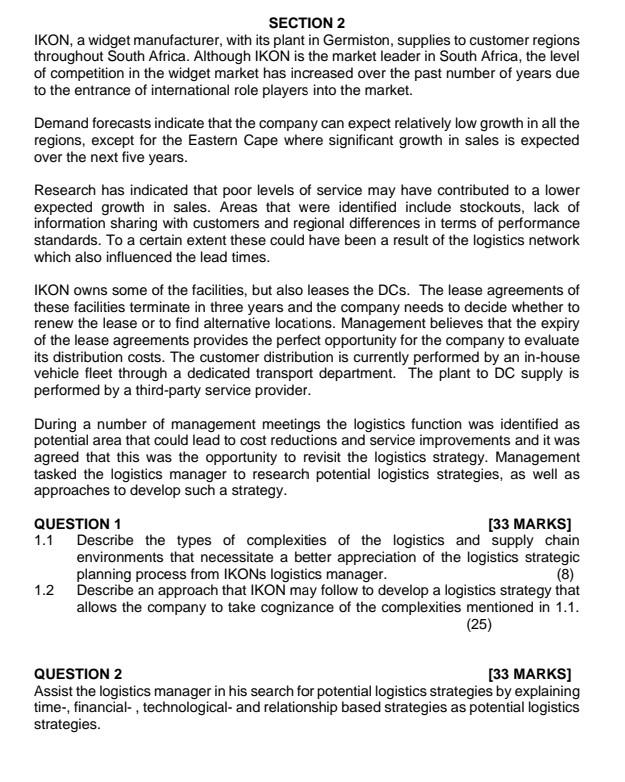 Solved SECTION 2 IKON, a widget manufacturer, with its plant | Chegg.com