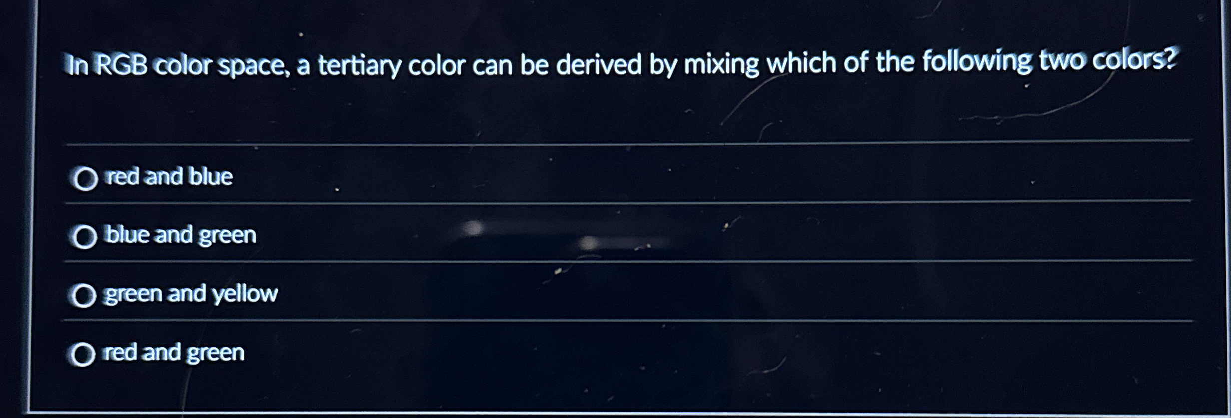 Solved In RGB color space, a tertiary color can be derived | Chegg.com