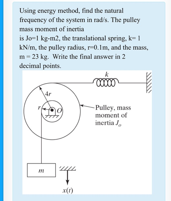 Solved Using energy method, find the natural frequency of | Chegg.com