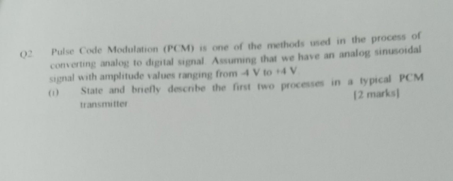 Solved Q2. Pulse Code Modulation (PCM) is one of the methods | Chegg.com