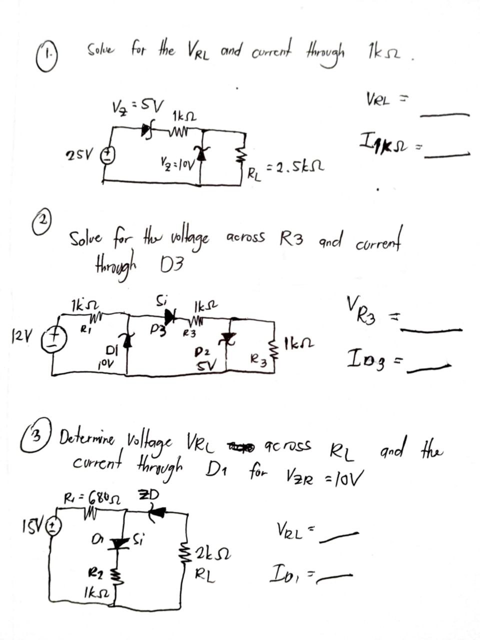 (1.) ﻿Solve for the VRL ﻿and current through | Chegg.com