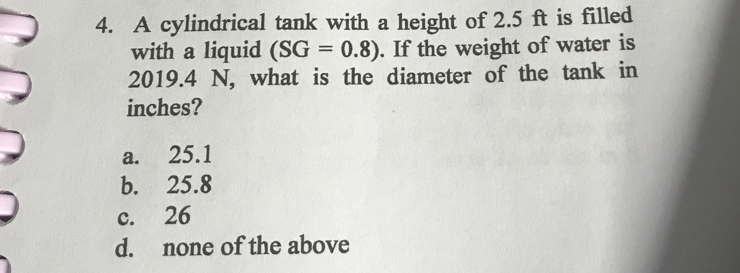Solved A cylindrical tank with a height of 2.5 ﻿ft is filled | Chegg.com