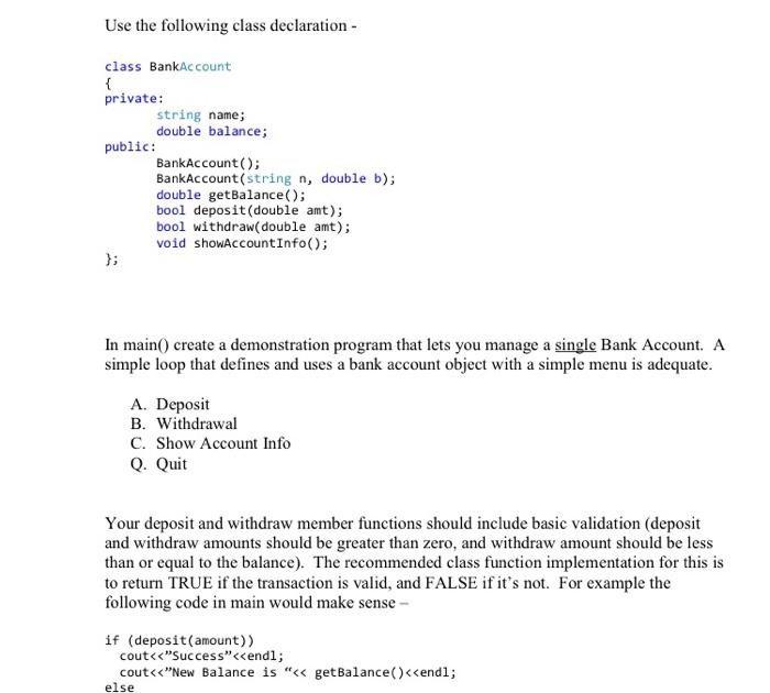 Solved Use the following class declaration - class | Chegg.com