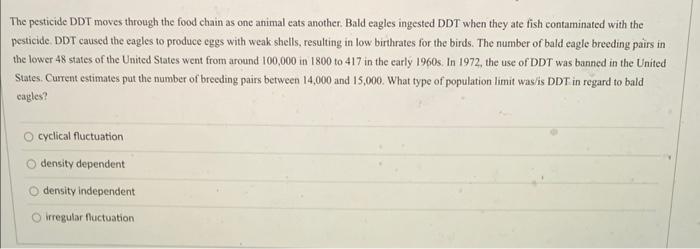 Solved The pesticide DDT moves through the food chain as one | Chegg.com