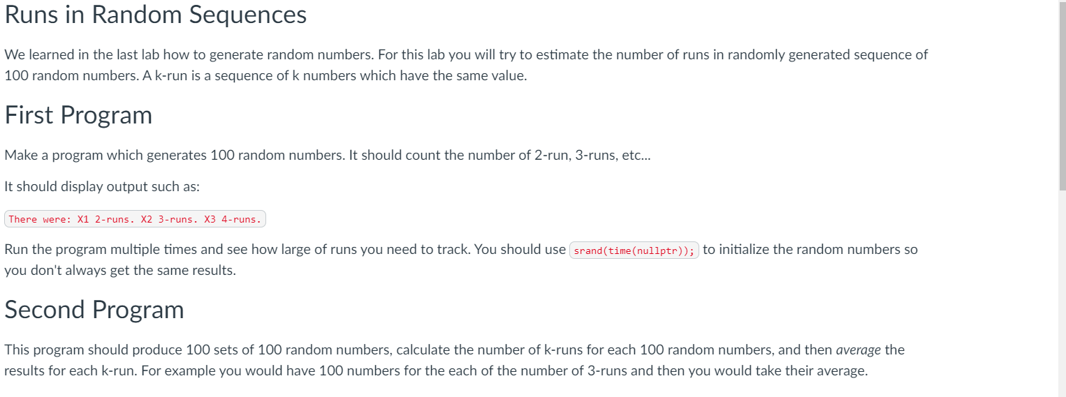Solved Runs In Random Sequenceswe Learned In The Last Lab