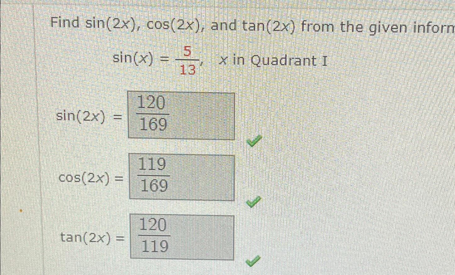 Solved Find Sin 2x Cos 2x ﻿and Tan 2x ﻿from The Given