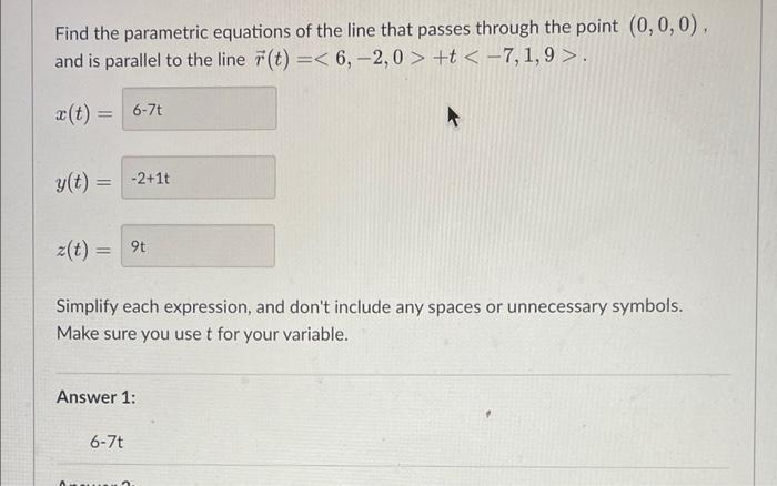 Solved Find the parametric equations of the line that passes | Chegg.com