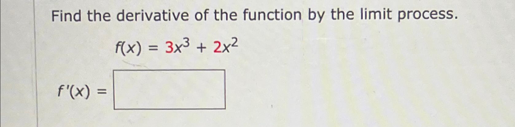 Solved Find the derivative of the function by the limit | Chegg.com