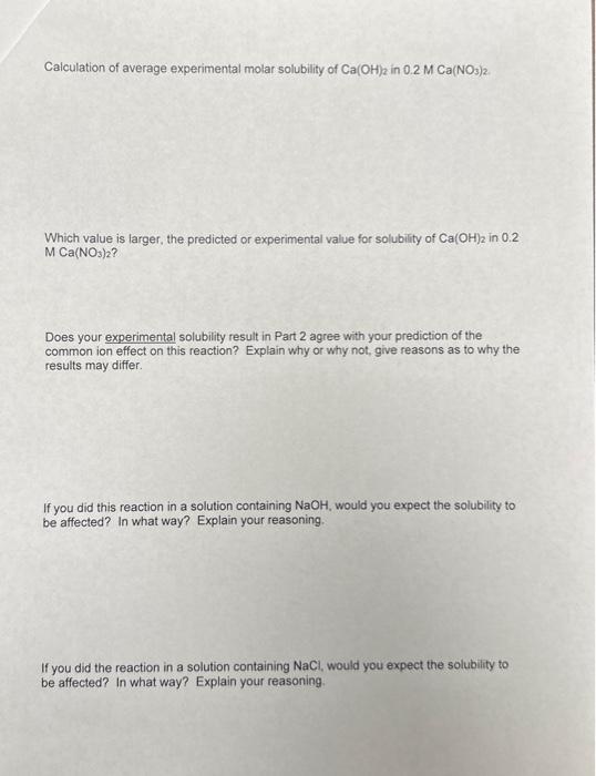 Solved Using your calculated Ksp, predict the effect of | Chegg.com