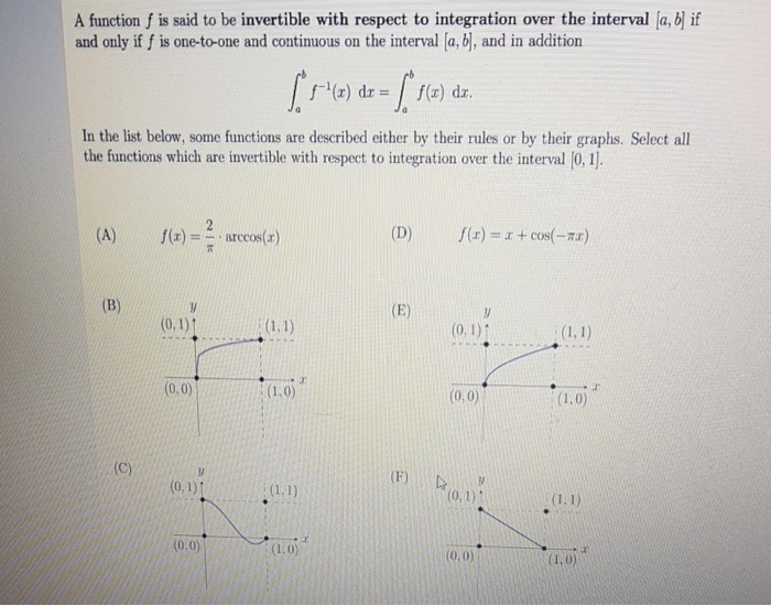 Solved A function f is said to be invertible with respect to | Chegg.com