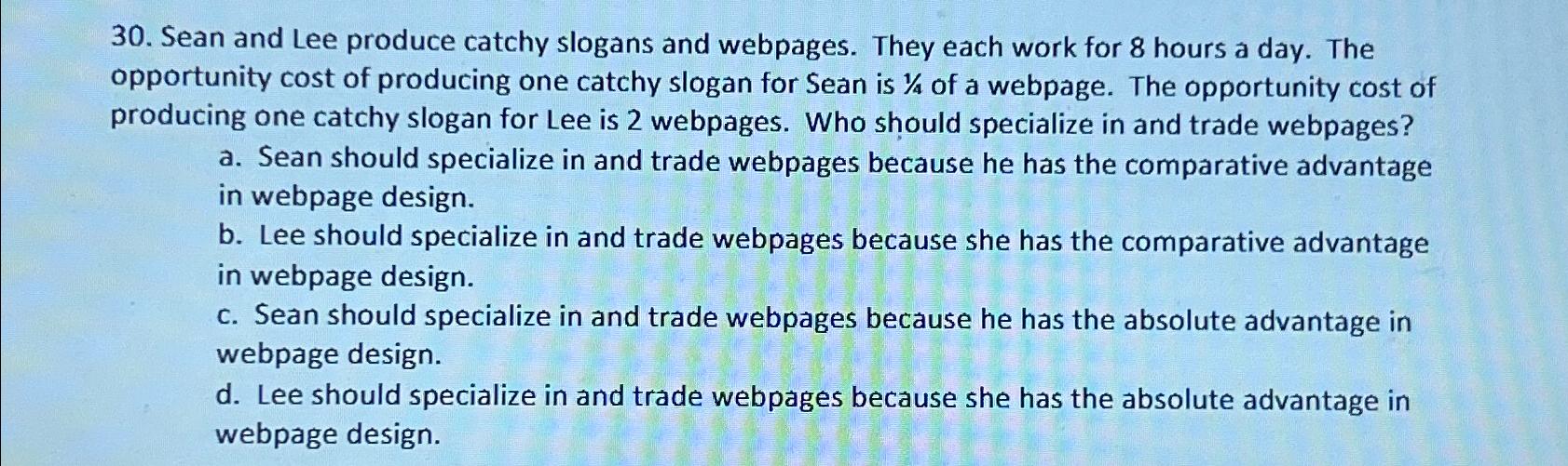 Solved Sean and Lee produce catchy slogans and webpages. | Chegg.com