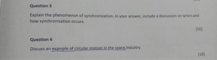 Solved Explain the phenomenon of synchronization. In your | Chegg.com
