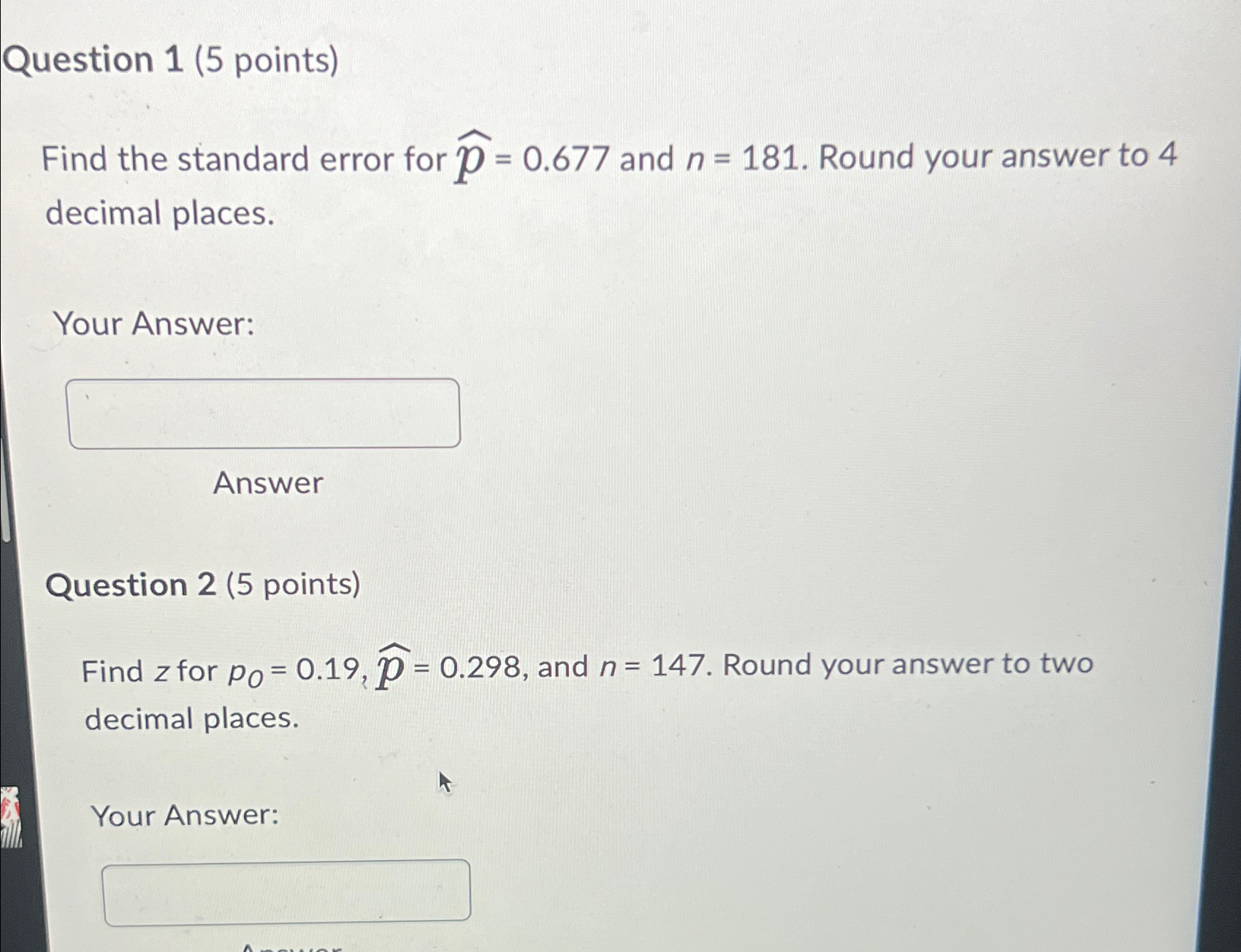 Solved Question 1 (5 ﻿points)Find the standard error for | Chegg.com