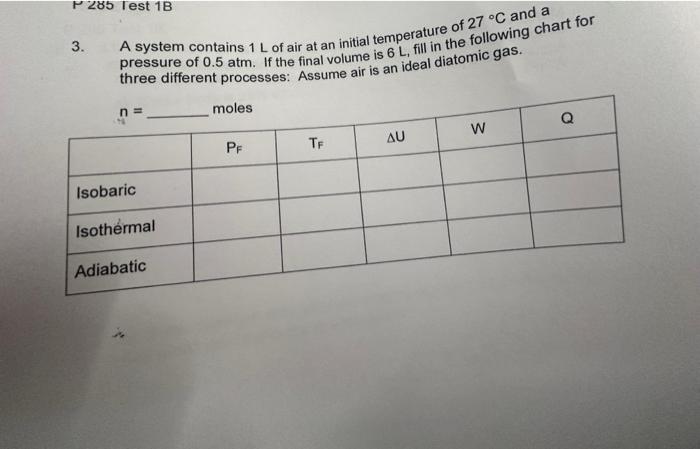 Solved A system contains 1 L of air at an initial | Chegg.com