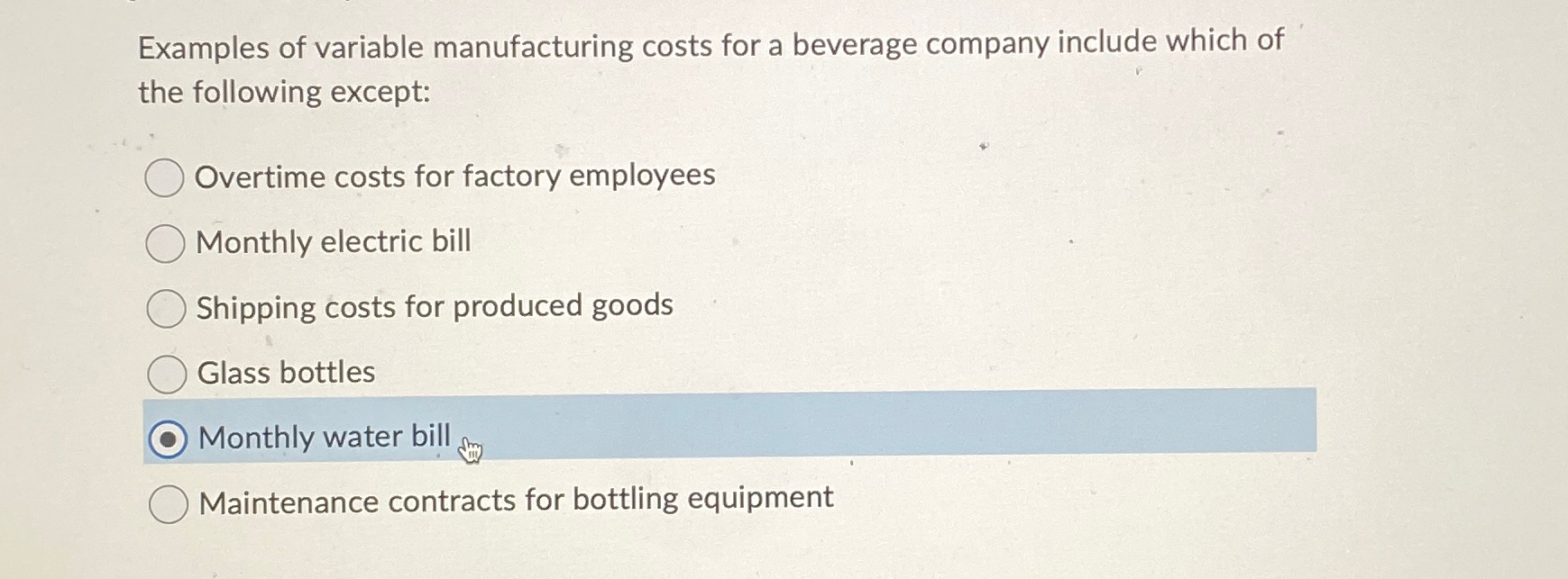 Solved Examples of variable manufacturing costs for a | Chegg.com