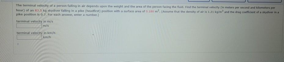 Solved The terminal velocity of a person falling in air | Chegg.com