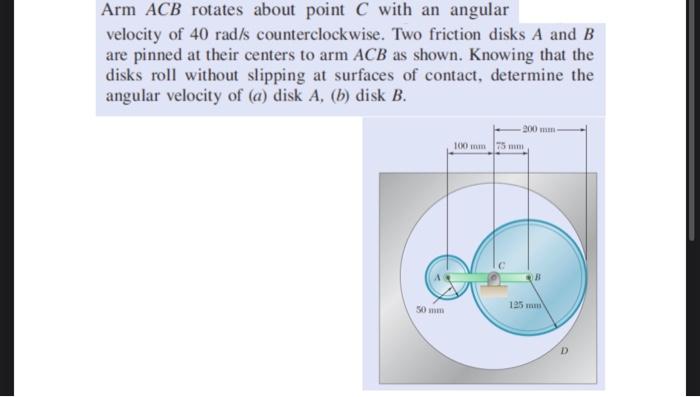 Solved Arm ACB rotates about point C with an angular | Chegg.com