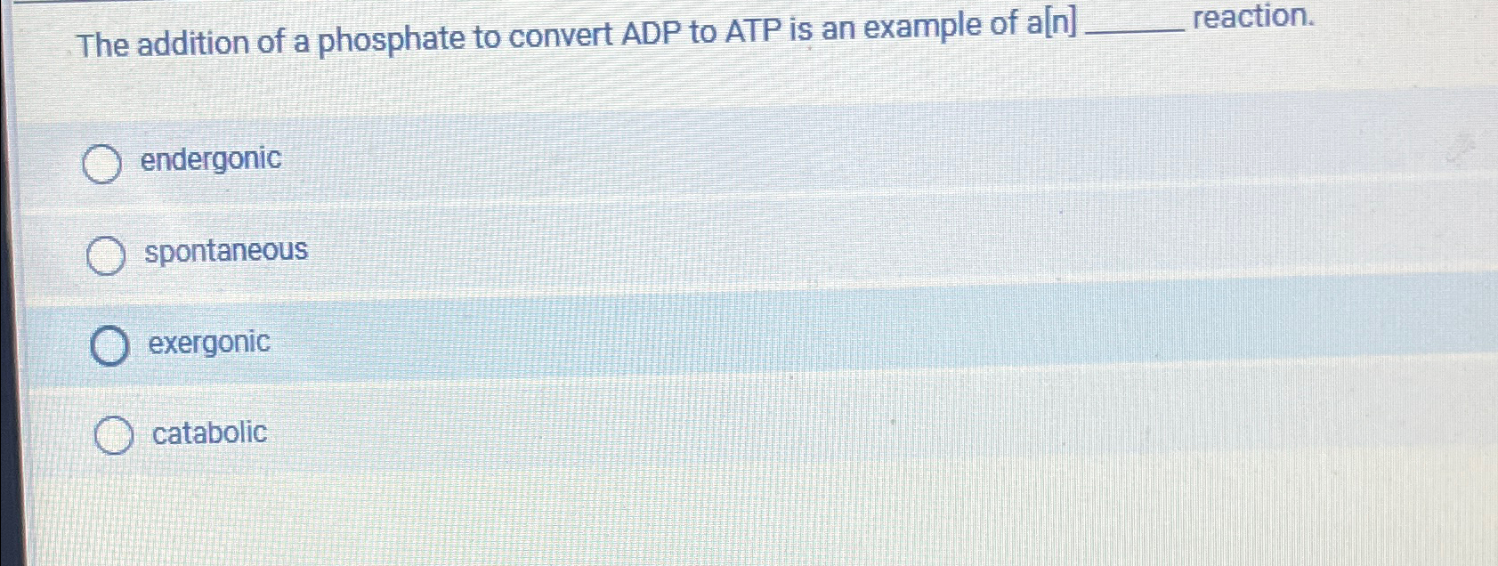Solved The addition of a phosphate to convert ADP to ATP is | Chegg.com