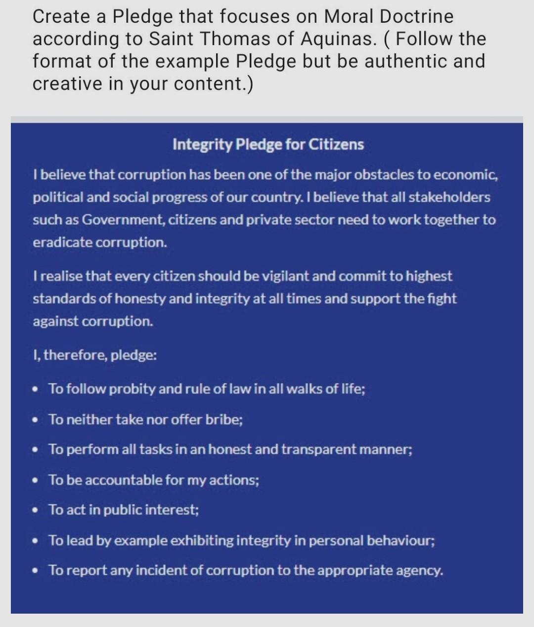 Create a pledge that focuses on Moral Doctrine | Chegg.com