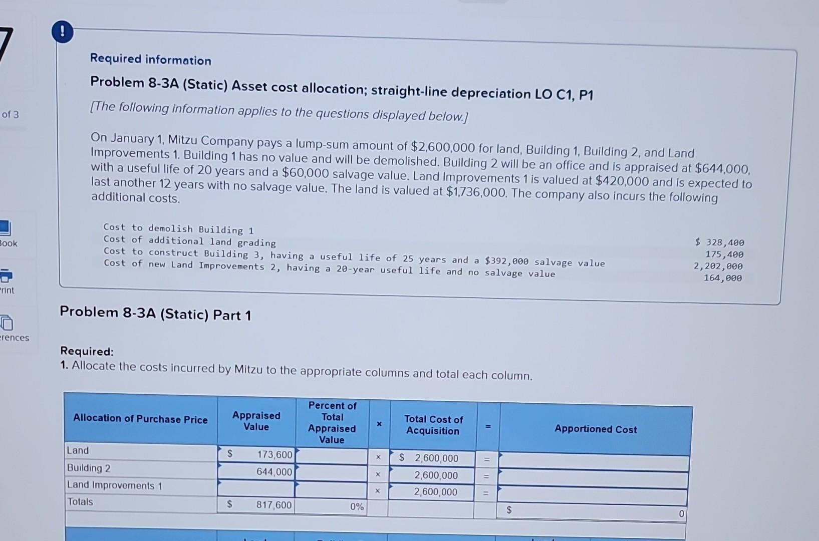 Solved Problem 8-3A (Static) Asset cost allocation; | Chegg.com