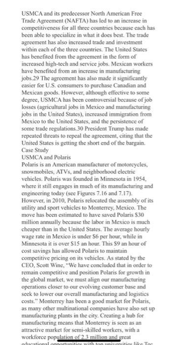 USMCA and its predecessor North American Free Trade | Chegg.com