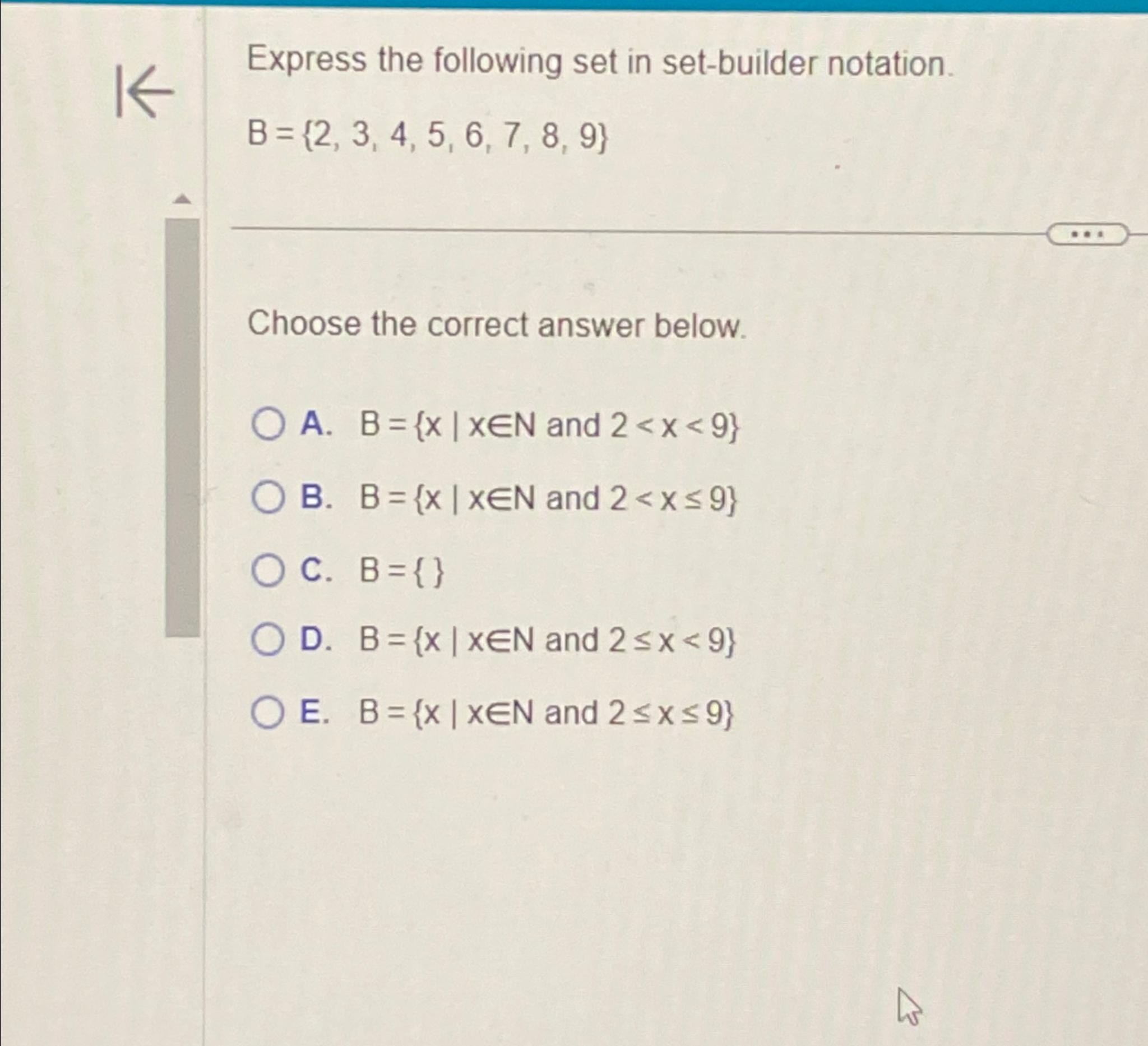 Solved Express the following set in set-builder | Chegg.com