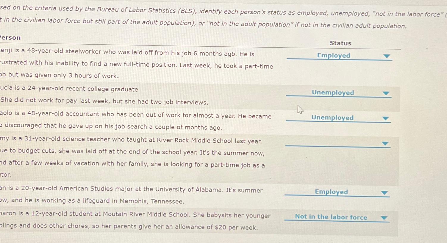 Solved sed on the criteria used by the Bureau of Labor | Chegg.com