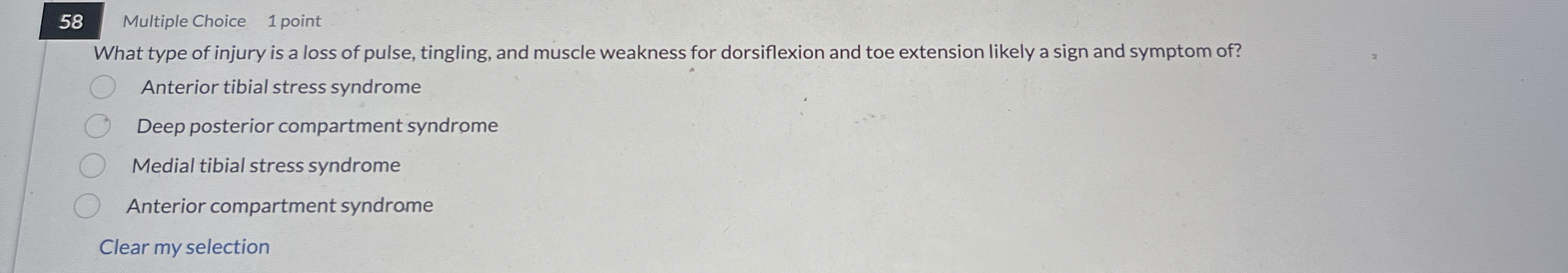 Solved 58 ﻿Multiple Choice 1 ﻿pointWhat type of injury is a | Chegg.com