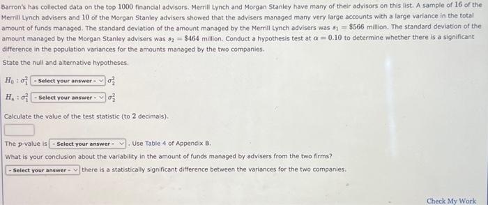 Solved Barron's has collected data on the top 1000 financial | Chegg.com