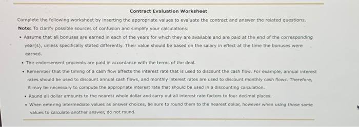 Contract Evaluation Worksheet Complete the following | Chegg.com